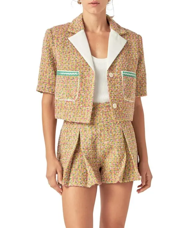 English Factory Boucle Cropped Jacket With Trim