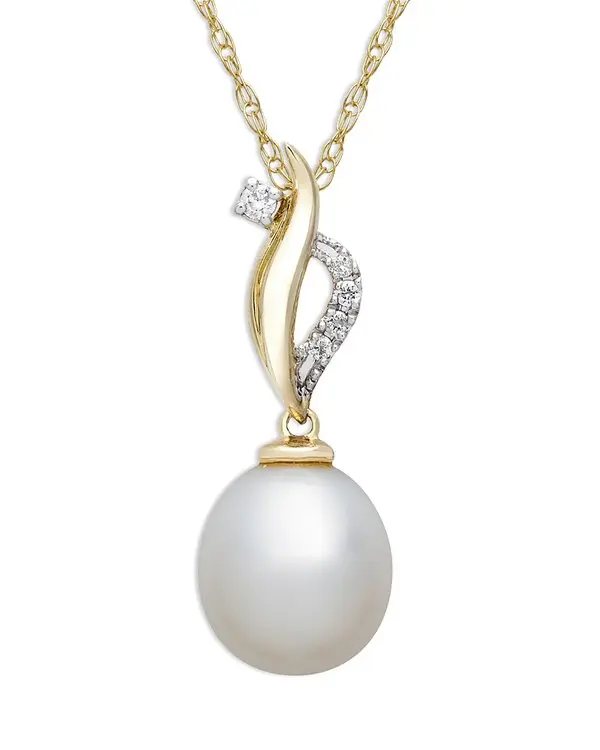Bloomingdale'S Cultured Freshwater Pearl And Diamond Pendant Necklace - White
