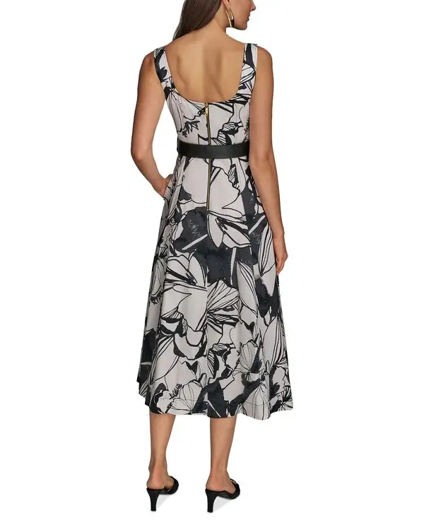 Donna Karan New York Floral Square Neck Midi Dress