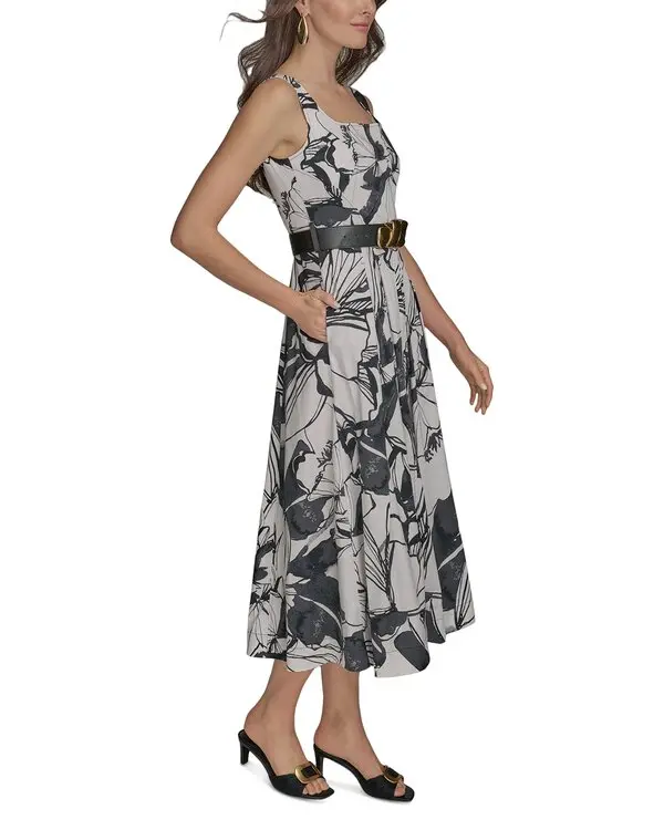 Donna Karan New York Floral Square Neck Midi Dress