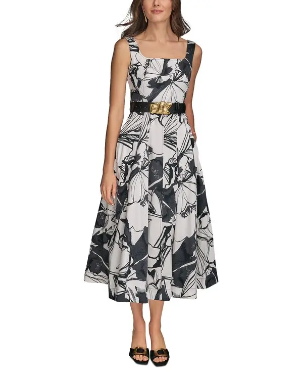 Donna Karan New York Floral Square Neck Midi Dress