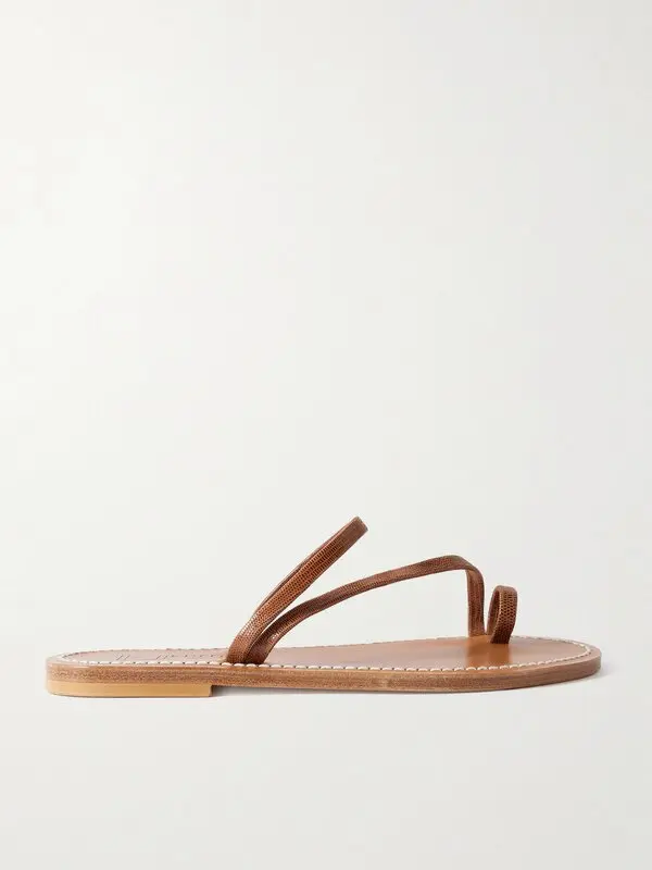K.JACQUES Actium Lizard-effect Leather Slides - Brown