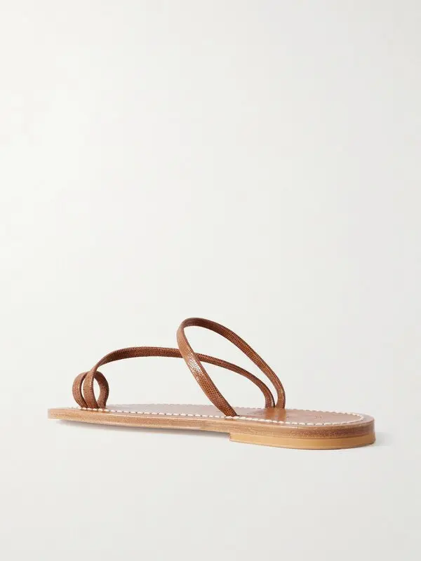 K.JACQUES Actium Lizard-effect Leather Slides - Brown