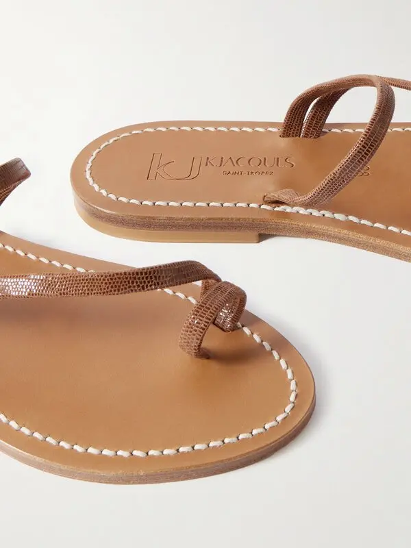 K.JACQUES Actium Lizard-effect Leather Slides - Brown