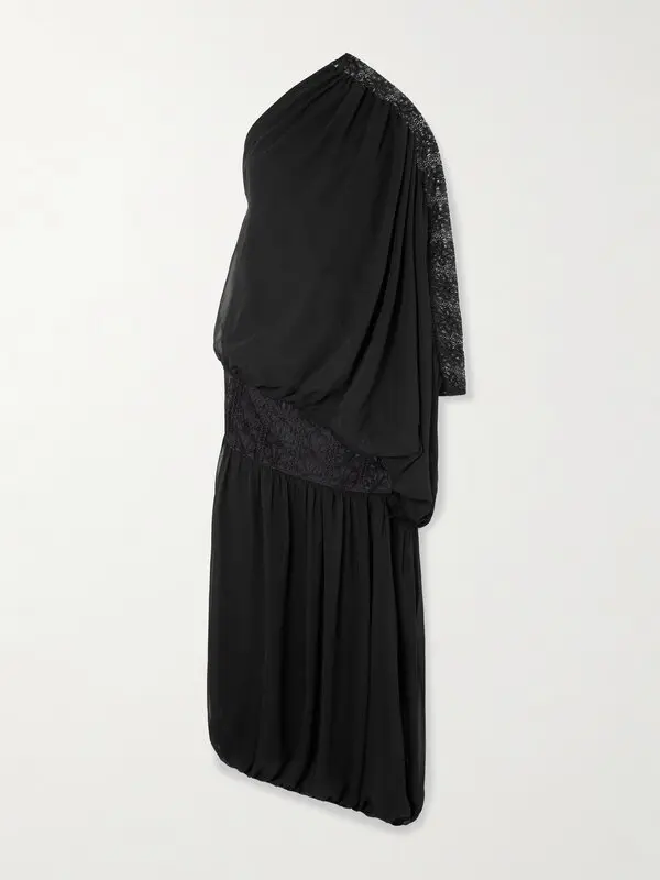 DIMA AYAD One-shoulder Draped Gown - Black