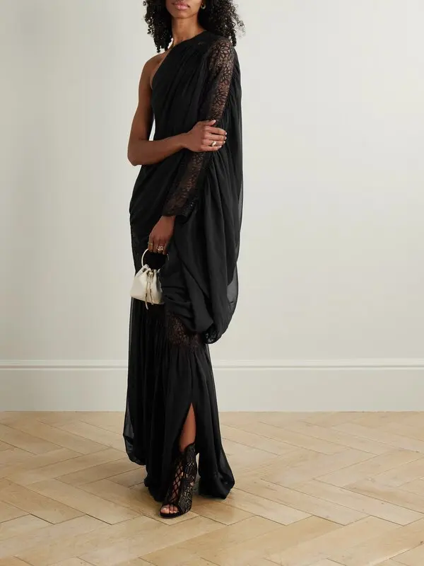 DIMA AYAD One-shoulder Draped Gown