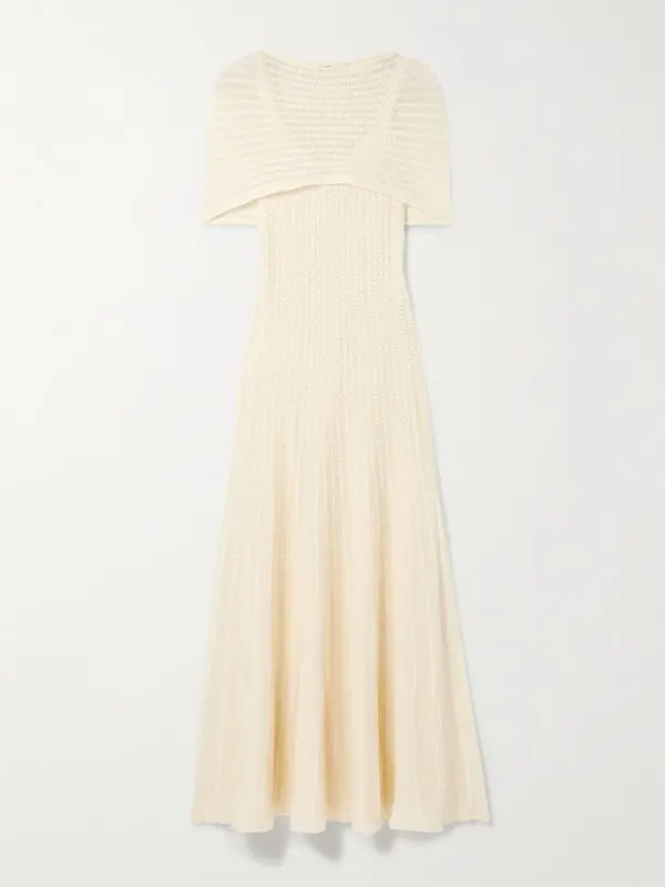 Khaite Thora Pointelle-knit Midi Dress - Neutrals