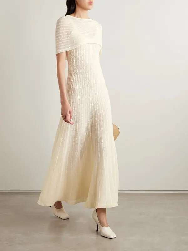 Khaite Thora Pointelle-knit Midi Dress - Neutrals
