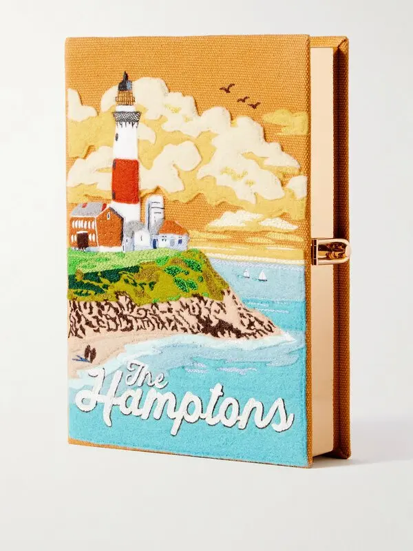 OLYMPIA LE-TAN The Hamptons Embroidered Appliquéd Canvas Clutch - Orange