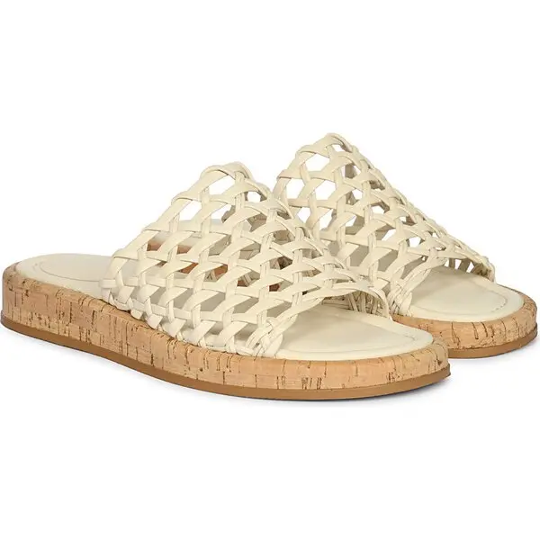 JELAVU Cloud Woven Leather Cork Slide Sandal - Ivory