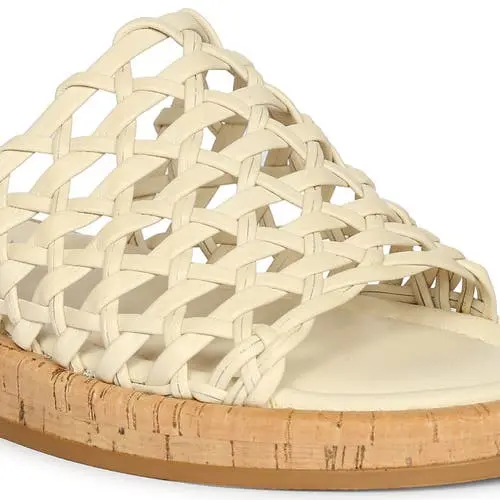 JELAVU Cloud Woven Leather Cork Slide Sandal - Ivory
