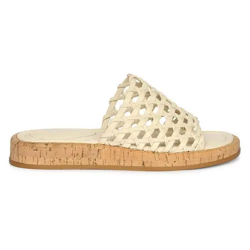 JELAVU Cloud Woven Leather Cork Slide Sandal - Ivory