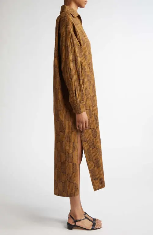 Max Mara Edwige Abstract Print Cotton Seersucker Caftan Dress - Olive Green