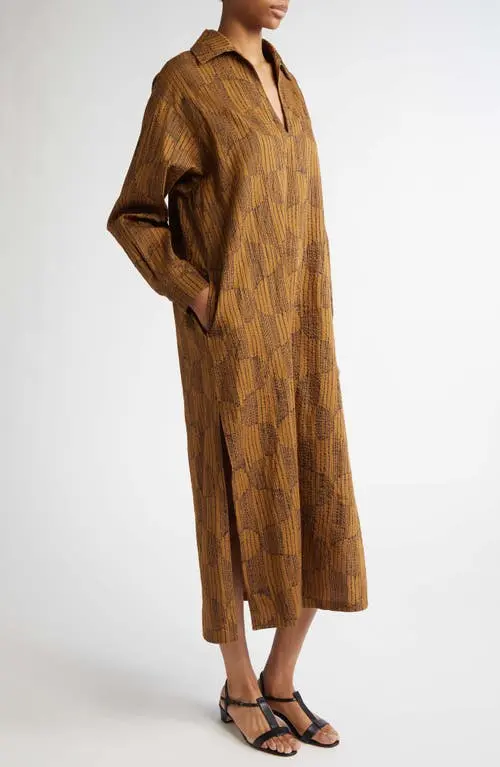 Max Mara Edwige Abstract Print Cotton Seersucker Caftan Dress - Olive Green