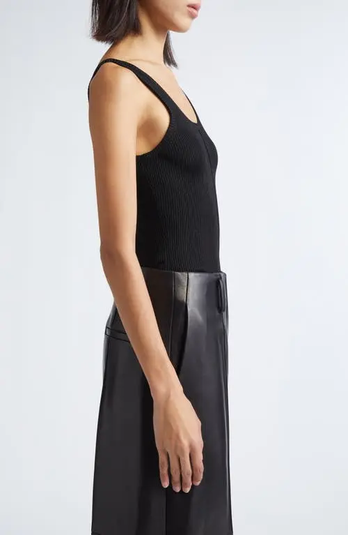 GRACE LING Logo Tag Ribbed Tank - Black