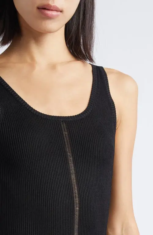 GRACE LING Logo Tag Ribbed Tank - Black