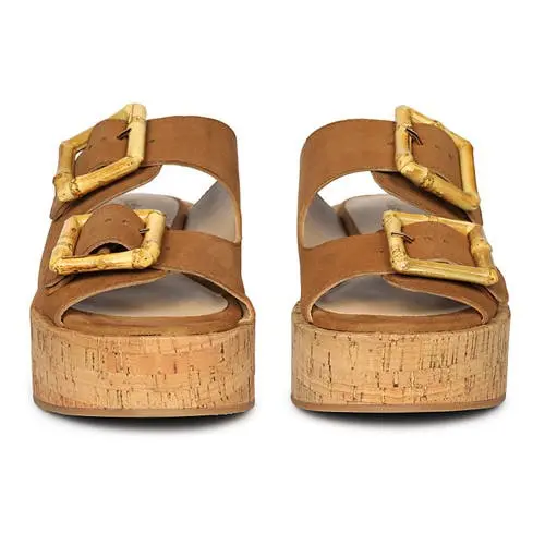 JELAVU Corkie Wedge Cork Sandals With Suede Straps