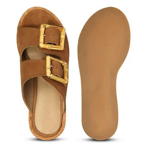 JELAVU Corkie Wedge Cork Sandals With Suede Straps