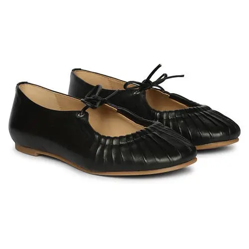 JELAVU Ellie Tied Bow Ruched Ballerina - Black