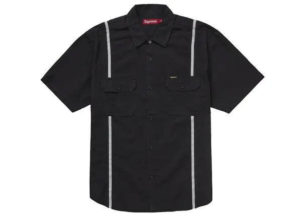 Supreme Reflective Stripe Short Sleeve Work Shirt - Black