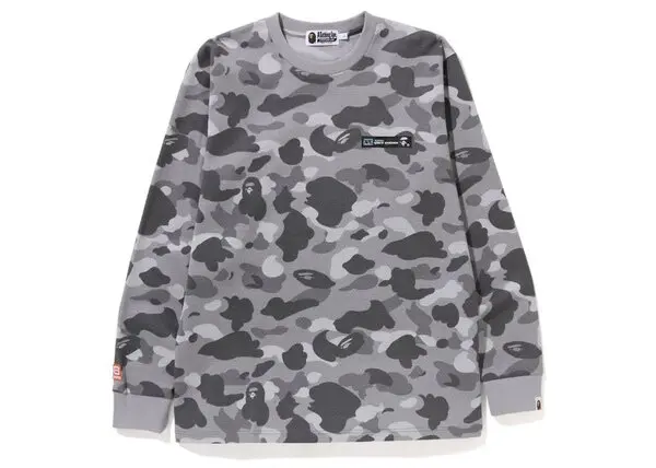 A BATHING APE Honeycomb Camo Long Sleeve Tee Shirt - Grey