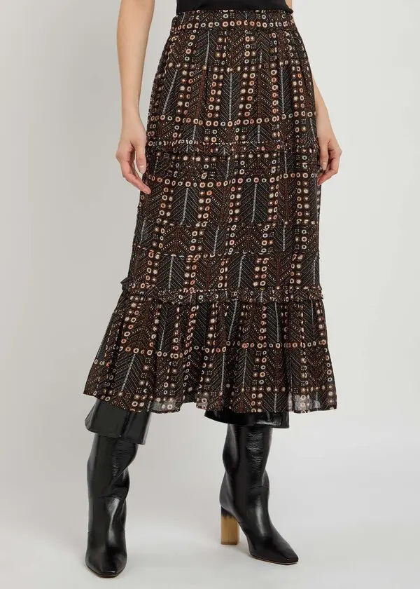 Isabel Marant Étoile Diya Printed Cotton Midi Skirt - Black