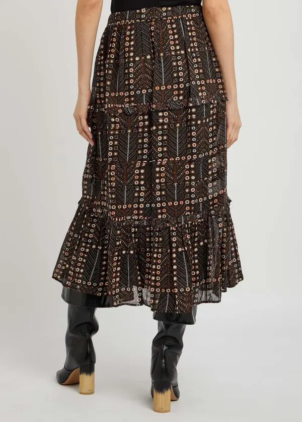 Isabel Marant Étoile Diya Printed Cotton Midi Skirt - Black