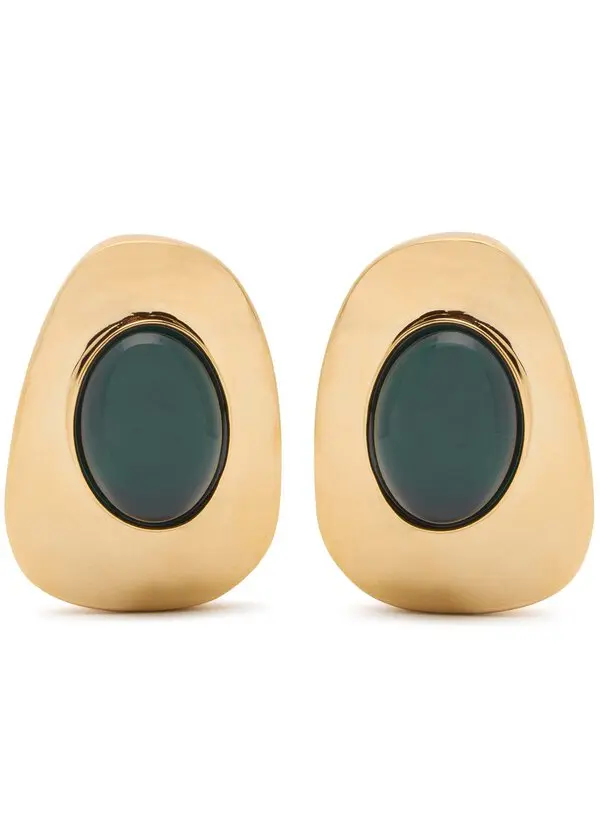 Saint Laurent Cabochon Clip-on Earrings - Dark Green