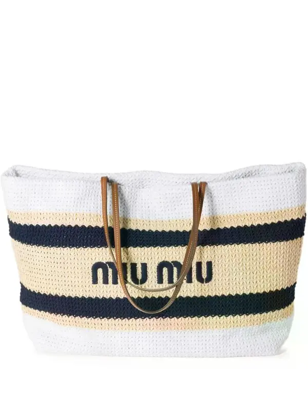 Miu Miu Striped Crochet Tote - White