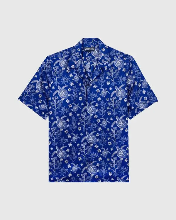 Vilebrequin Silk Bowling Shirt Xray Turtles Shirt Charli - Blue