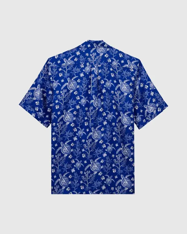Vilebrequin Silk Bowling Shirt Xray Turtles Shirt Charli - Blue