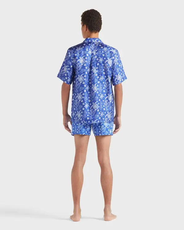 Vilebrequin Silk Bowling Shirt Xray Turtles Shirt Charli - Blue