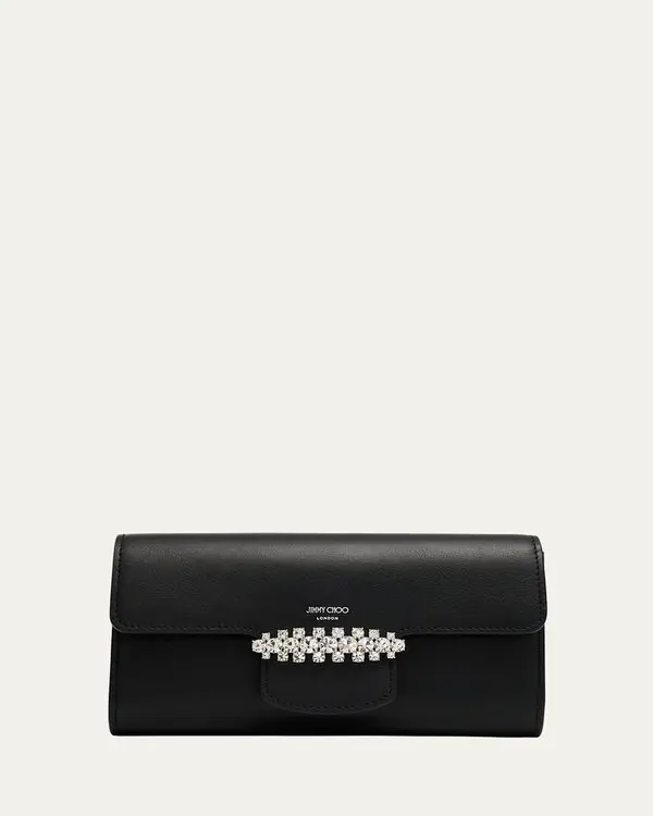 JIMMY CHOO Bing Crystal Smooth Leather Wallet - Silver