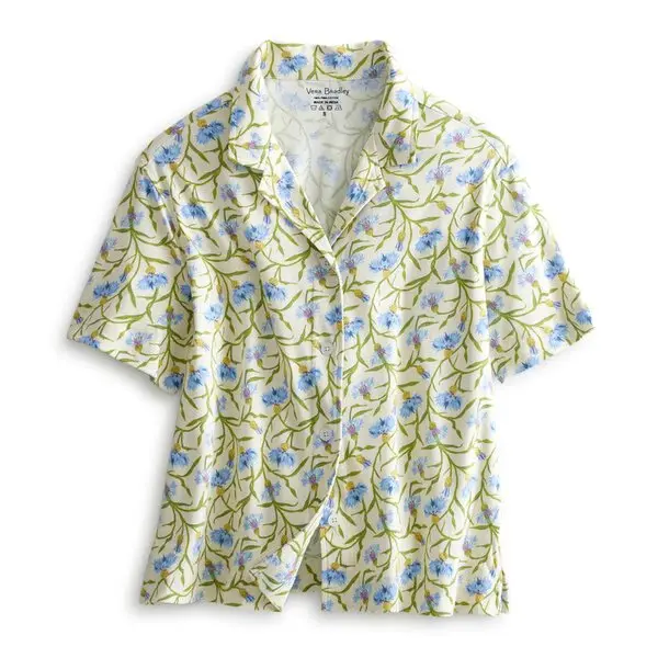 VERA BRADLEY Short-sleeved Button-down Pajama Top - White