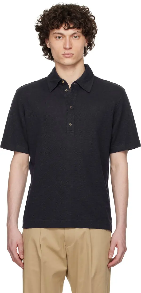 Paul Smith Navy Linen Piqué Polo - 49 Dark Navy