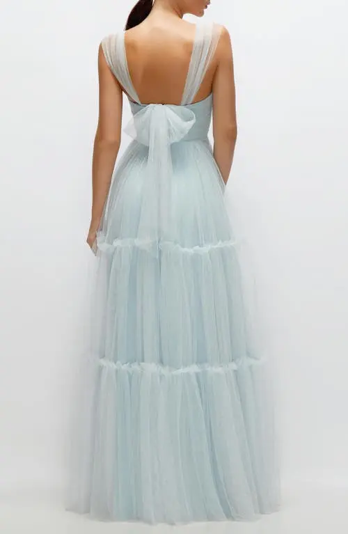 Dessy Collection Tiered Tulle Evening Gown With Convertible Straps - Mist