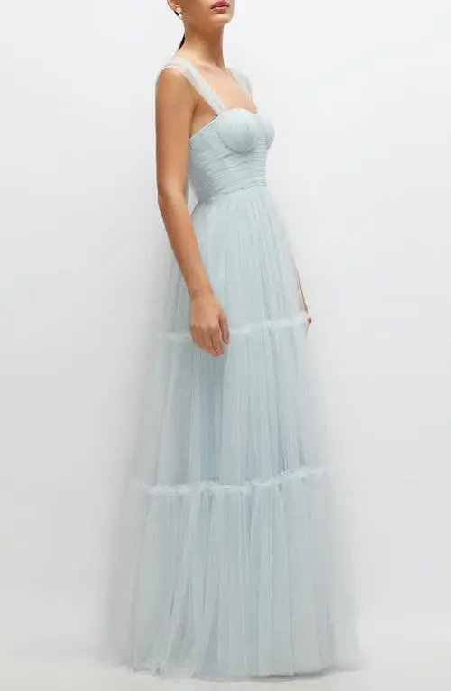 Dessy Collection Tiered Tulle Evening Gown With Convertible Straps - Mist