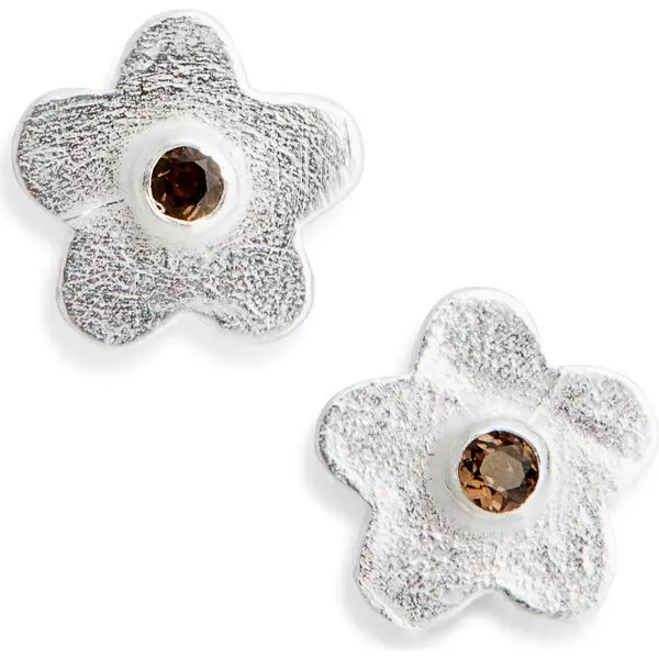 SHANA CAVE Small Flower Stud Earrings - Smoky Quartz
