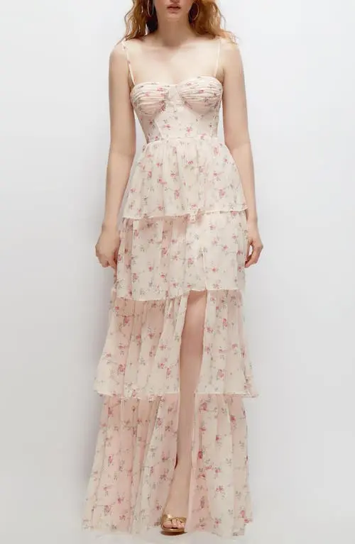 Dessy Collection Bustier Tiered Gown - Coquette Floral Print