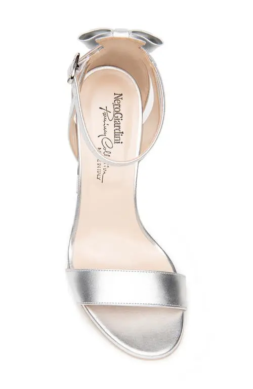NEROGIARDINI Bow Ankle Strap Sandal - Silver