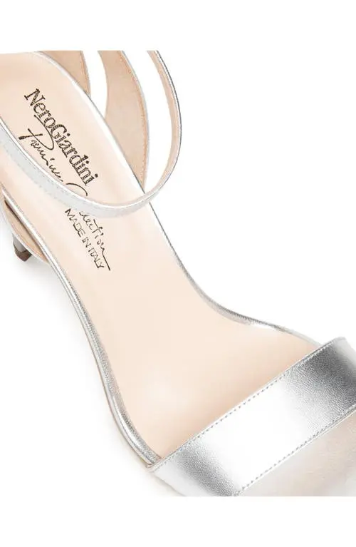 NEROGIARDINI Bow Ankle Strap Sandal - Silver
