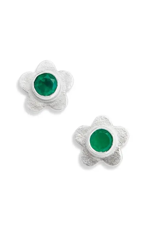 SHANA CAVE Medium Flower Stud Earrings - Green Onyx