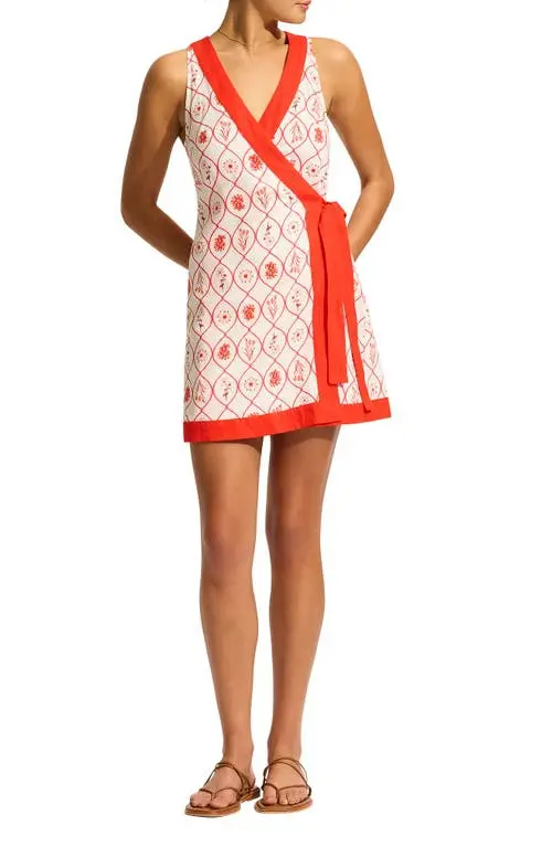 Seafolly Sleeveless Linen Blend Cover-up Wrap Minidress - Flame