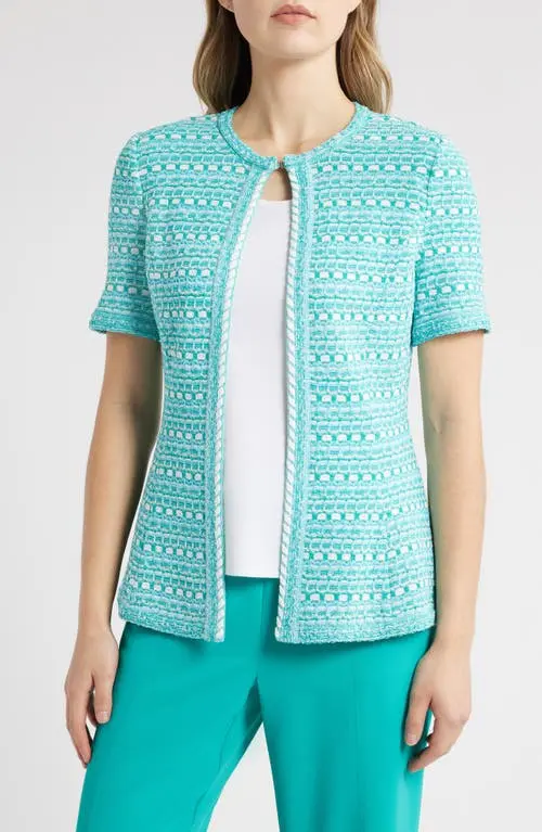 Ming Wang Mixed Stitch Short Sleeve Cardigan