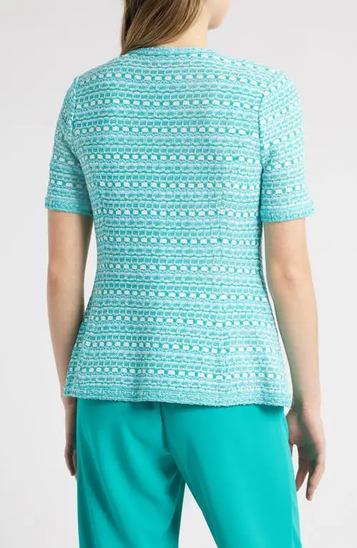 Ming Wang Mixed Stitch Short Sleeve Cardigan