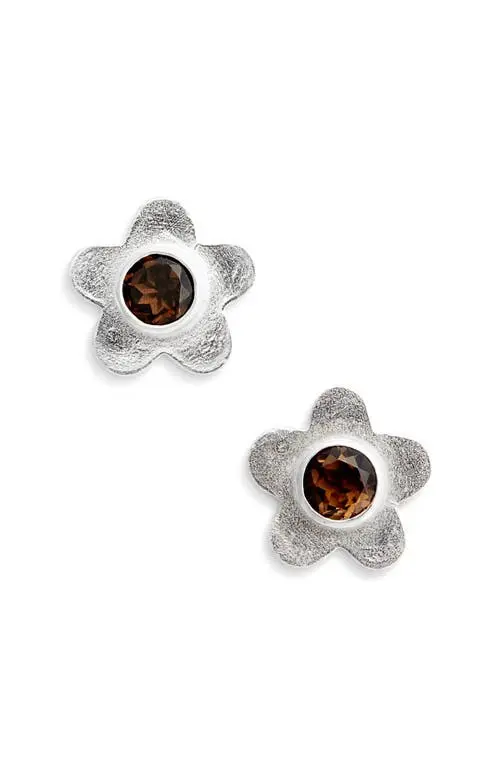 SHANA CAVE Large Flower Stud Earrings - Smoky Quartz
