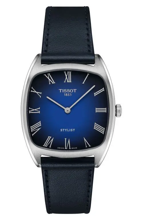 TISSOT Stylist Leather Strap Watch - Blue Gradient