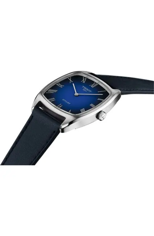 TISSOT Stylist Leather Strap Watch - Blue Gradient