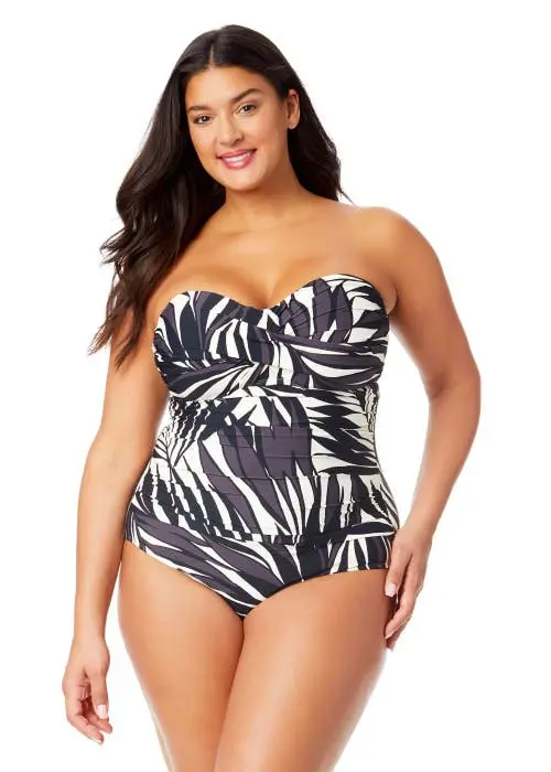 ANNE COLE PLUS Plus Twist Front Shirred One Piece Swimsuit - Palm Chic