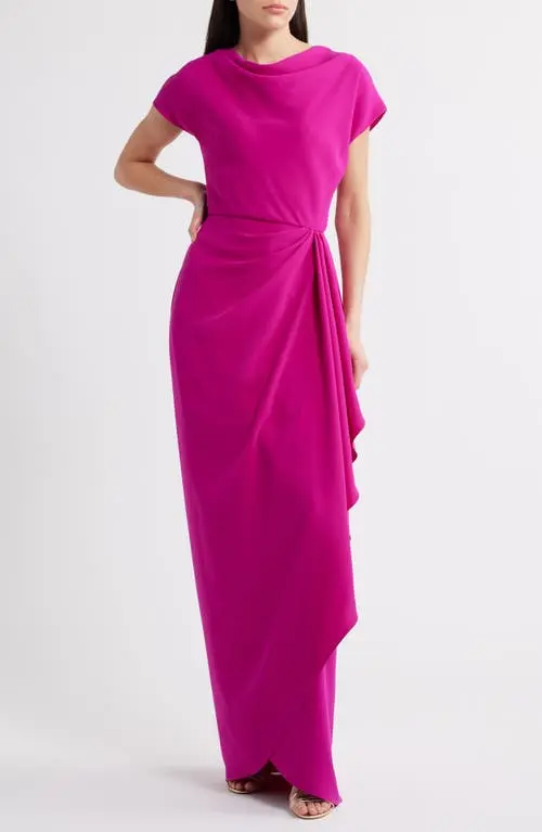 Amsale Cowl Neck Ruffle Column Dress - Fuchsia - 70% Off | Editorialist
